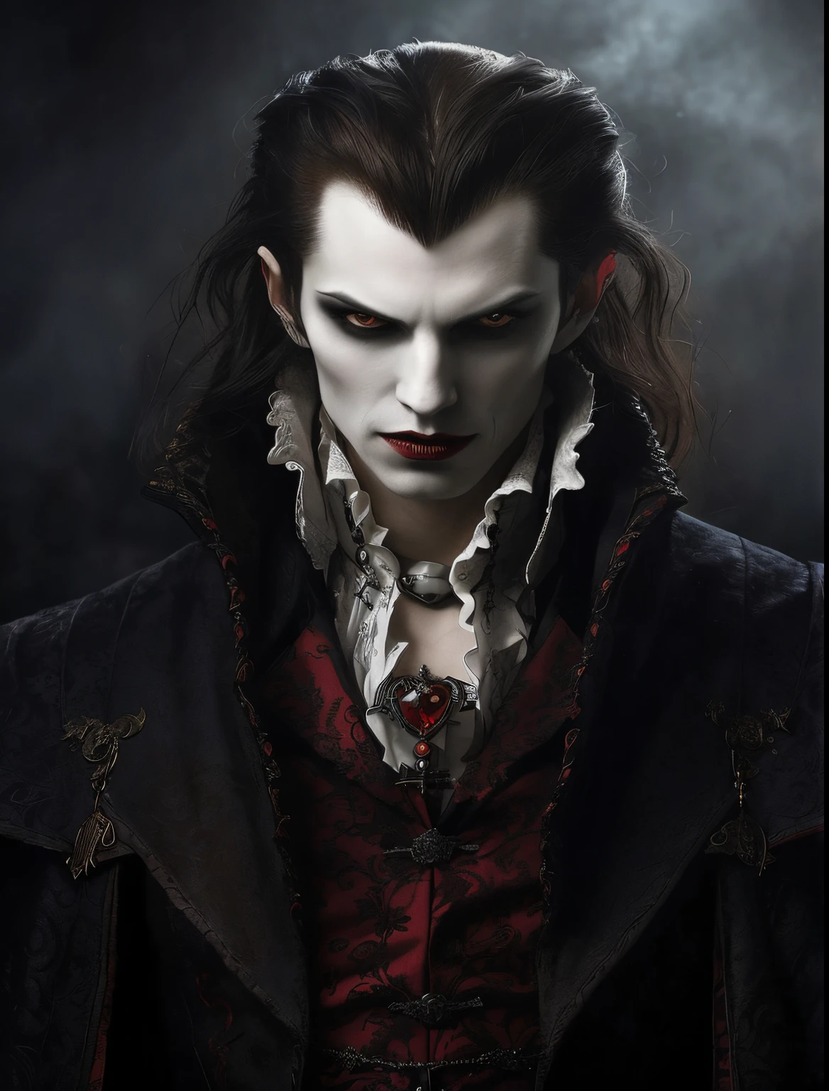 A close up of a man in a vampire costume with a red shirt - SeaArt AI
