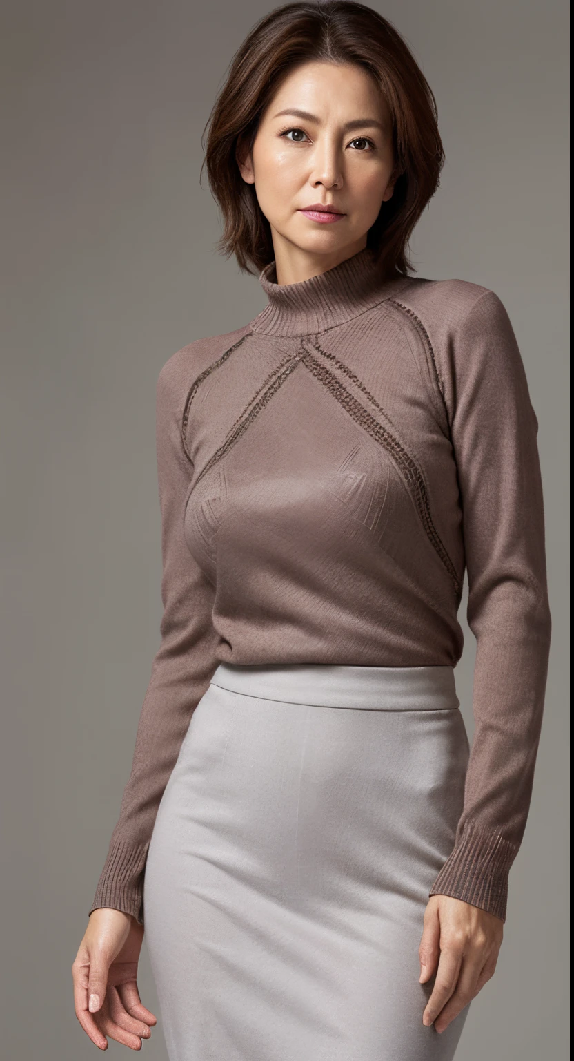 A Woman In A Skirt And Sweater Posing For A Picture Seaart Ai