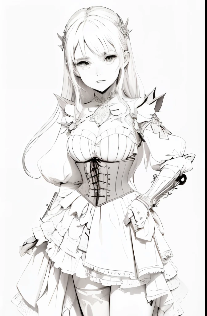 A drawing of a woman in a corset dress holding a knife - SeaArt AI