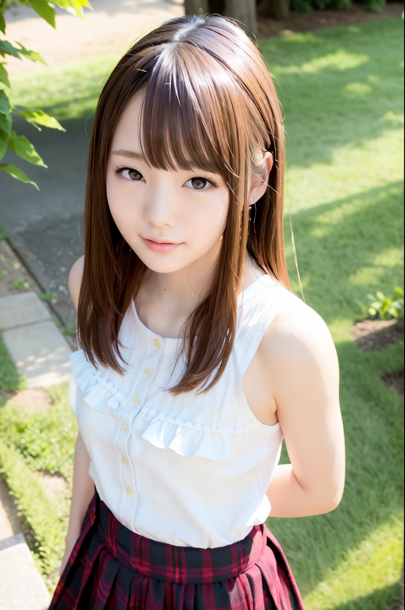 A close up of a young woman in a skirt posing for a picture - SeaArt AI