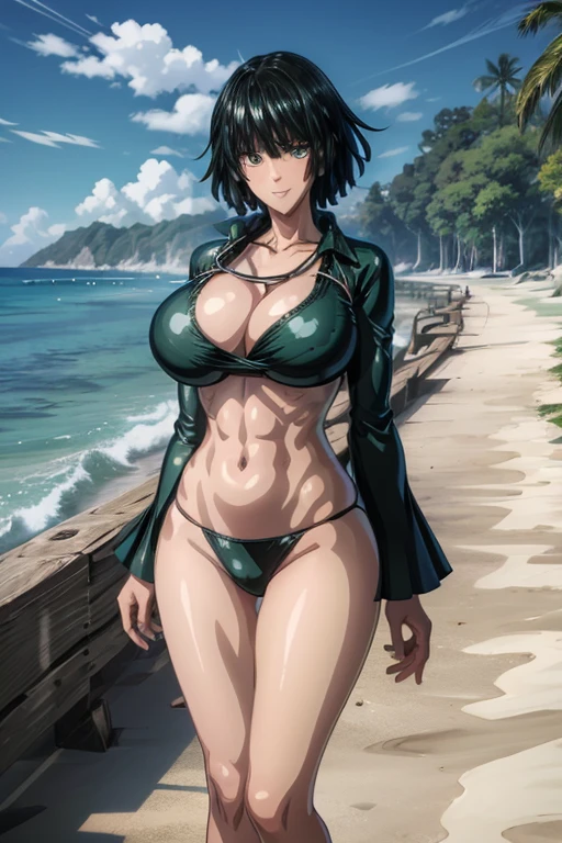 Fubuki,(((Wearing Bikini))) , (((Standing On Beach))), intrincado - SeaArt AI