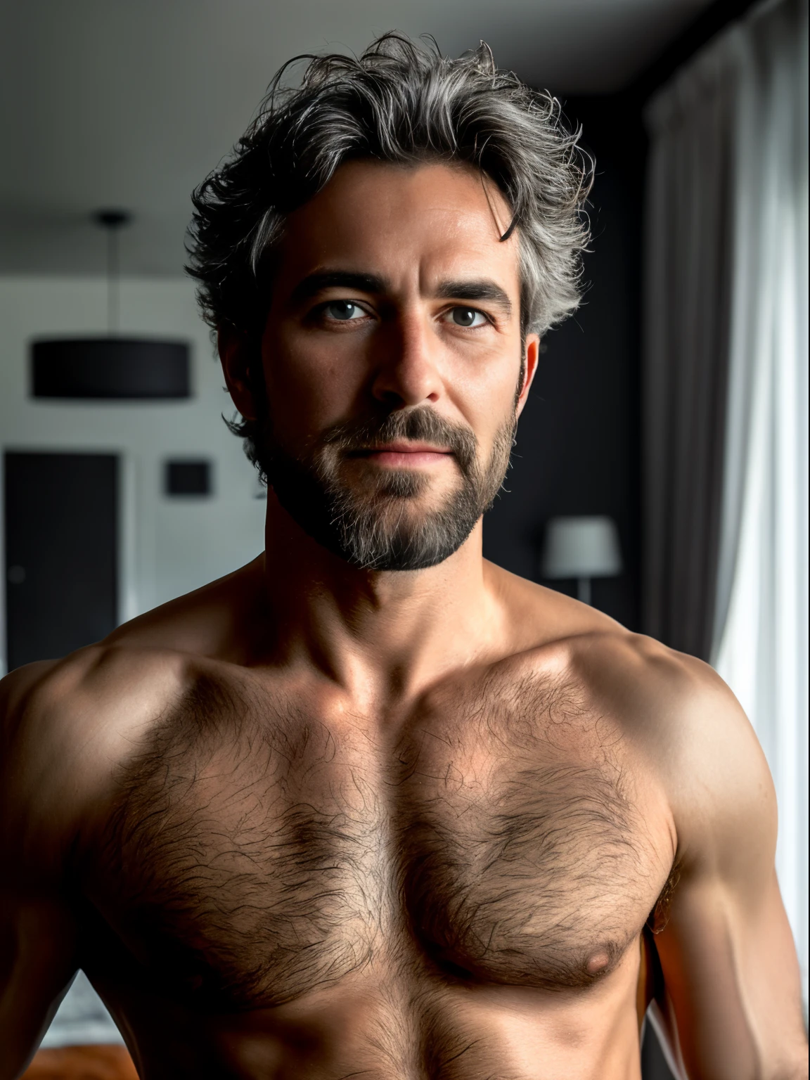A close up of a man with a beard and no shirt - SeaArt AI