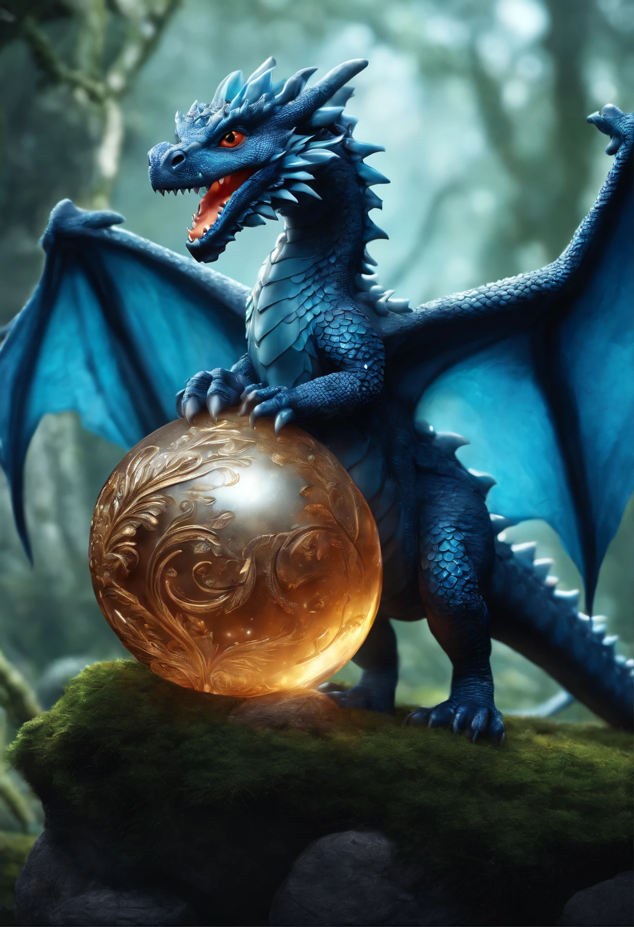 A close up of a dragon holding a ball in its hand - SeaArt AI
