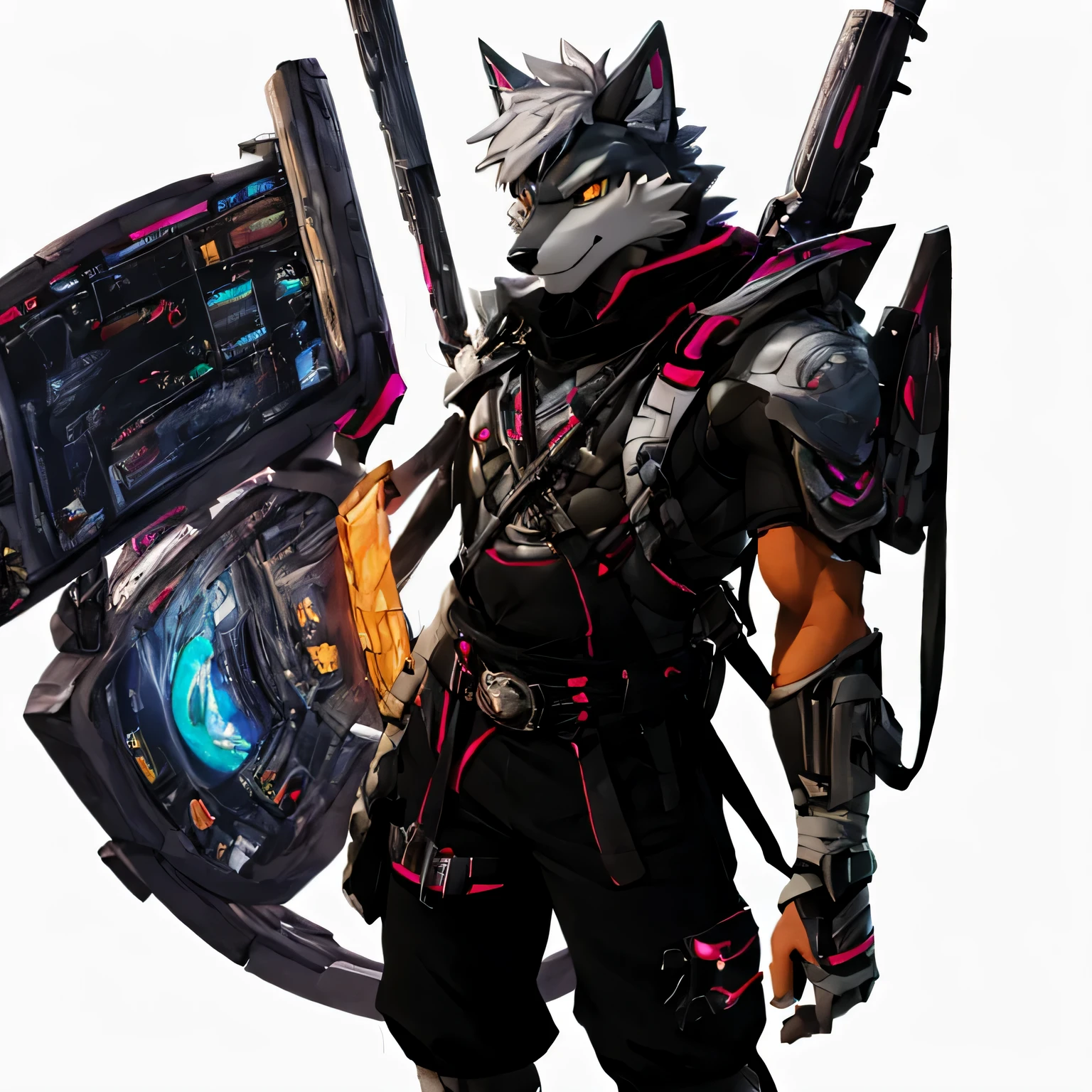 A close up of a person holding a weapon and a monitor - SeaArt AI