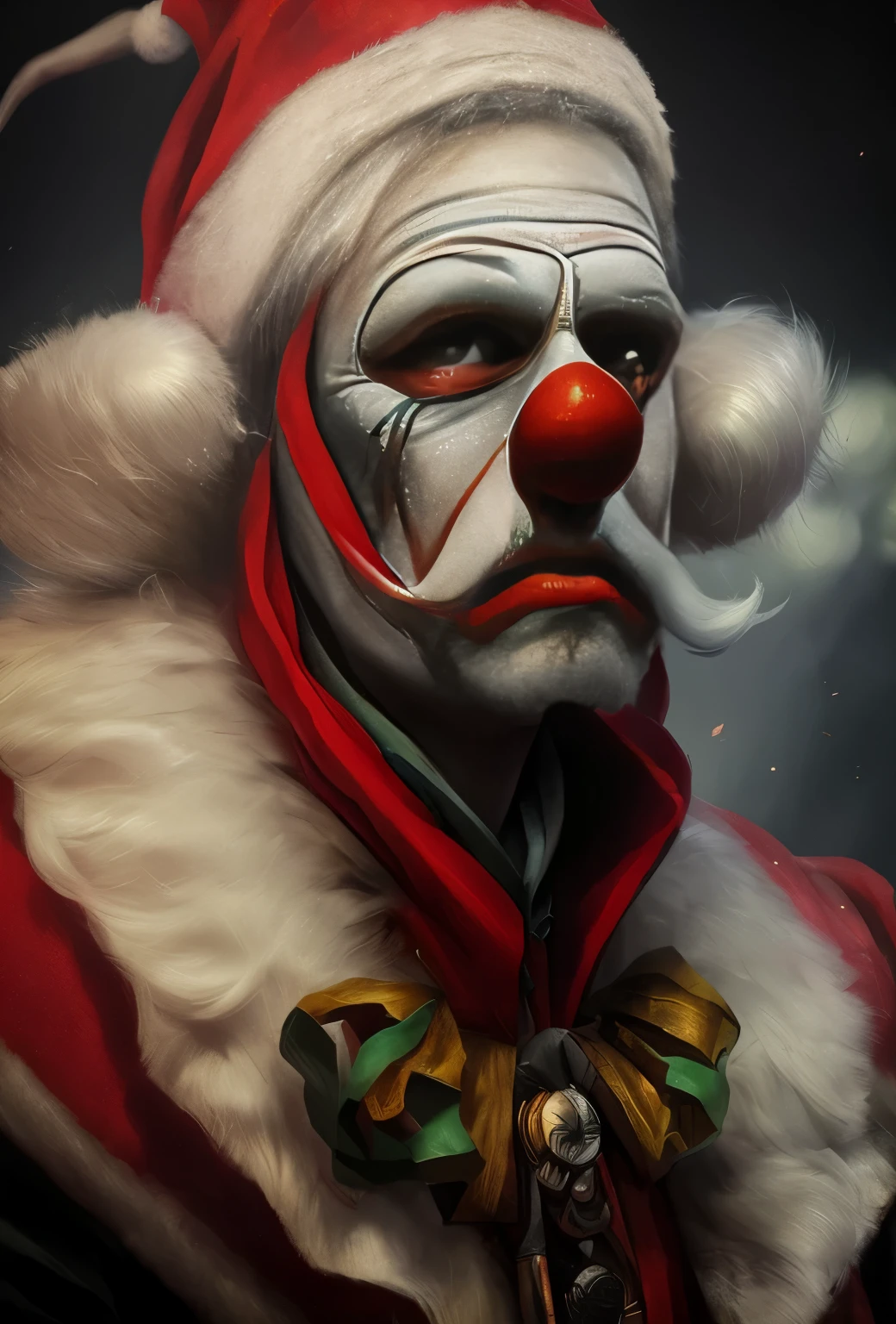 Clown in a santa claus costume with a red nose and white face - SeaArt AI