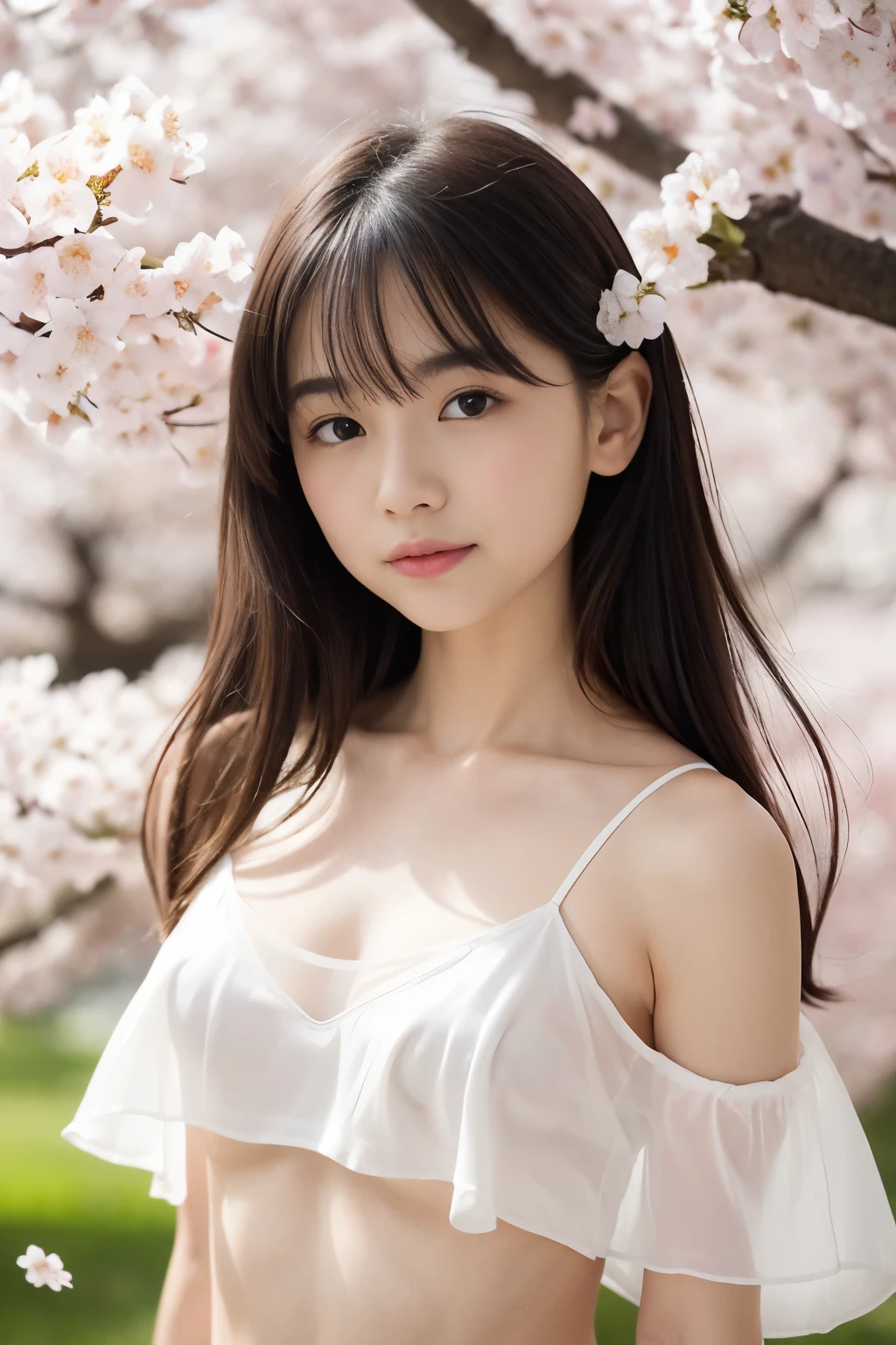 A woman in a white top and a white skirt posing for a picture - SeaArt AI