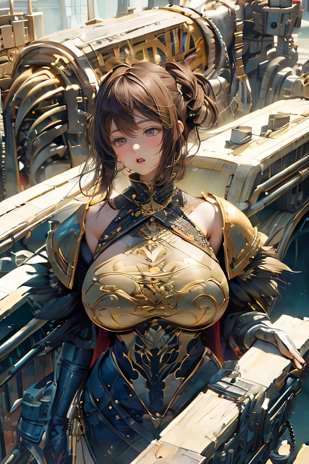 A close up of a woman in armor posing on a bridge - SeaArt AI