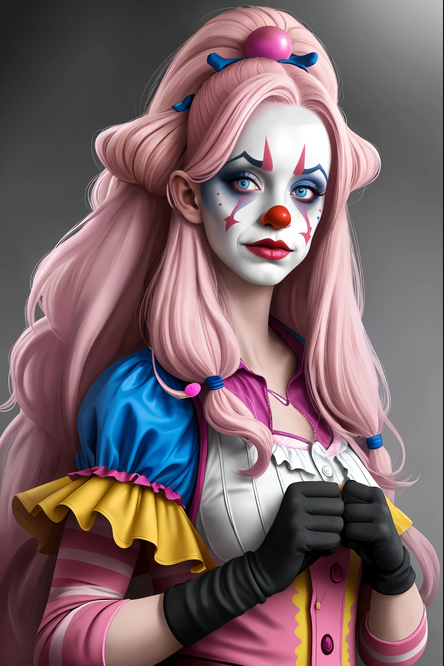 A close up of a woman with a clown makeup and pink hair - SeaArt AI