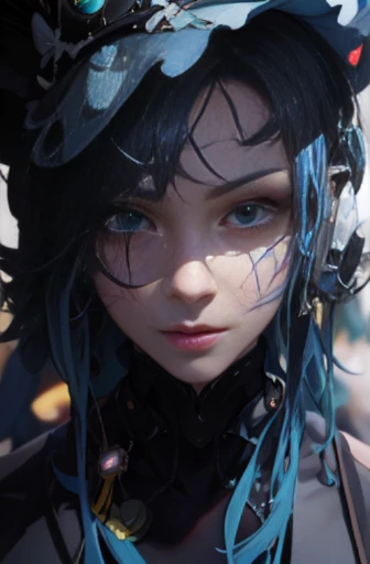 There is a woman with a hat and painted face, Art in the style of ...