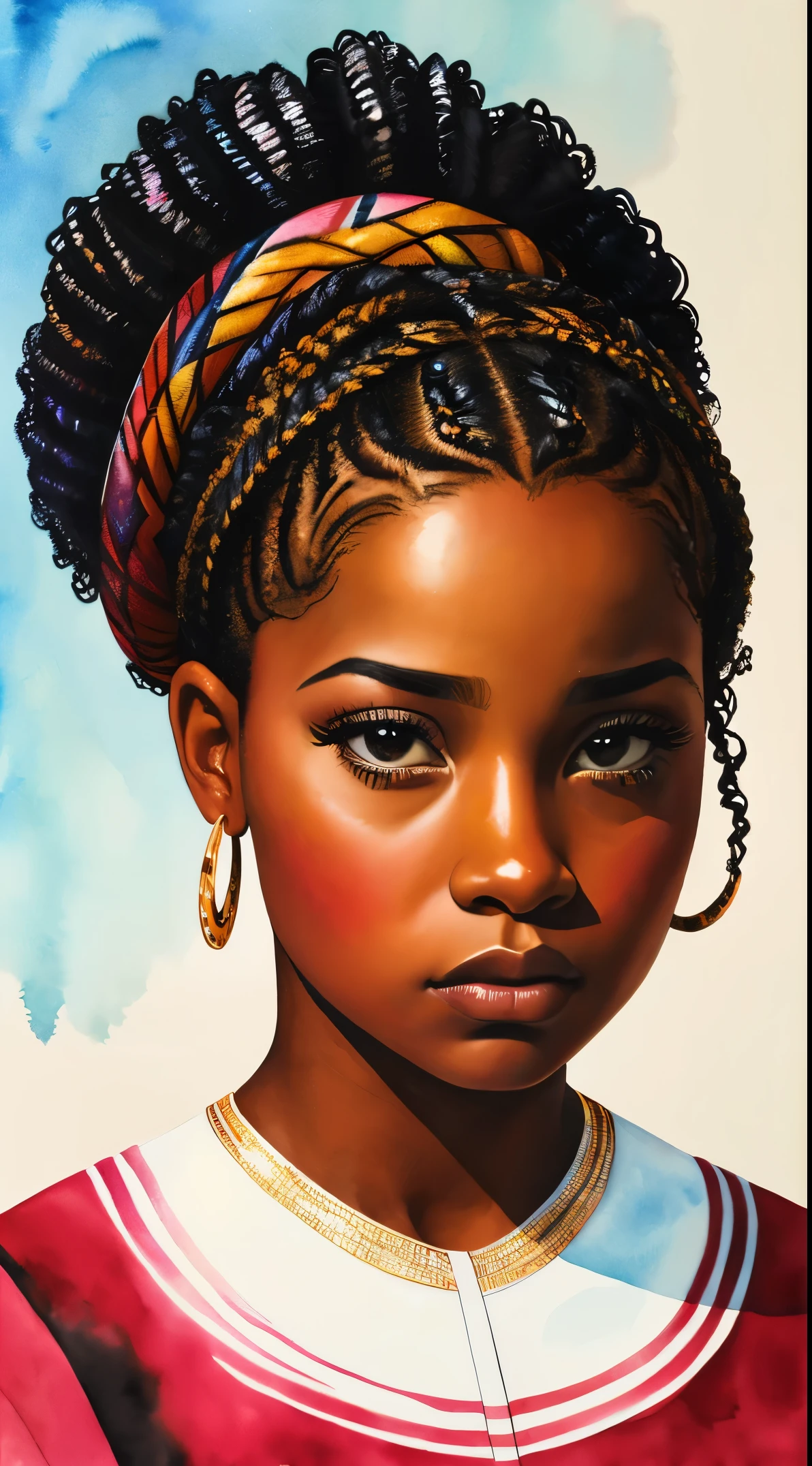 A painting of a woman with a head scarf and a red shirt - SeaArt AI
