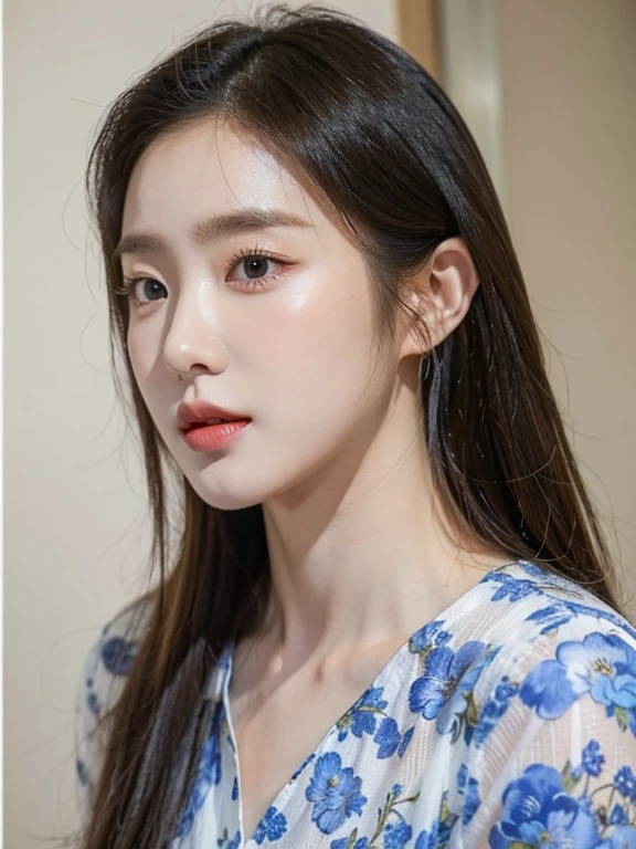 Long whitr hair、French-German woman in blue and white dress, Kwak Ji - SeaArt AI