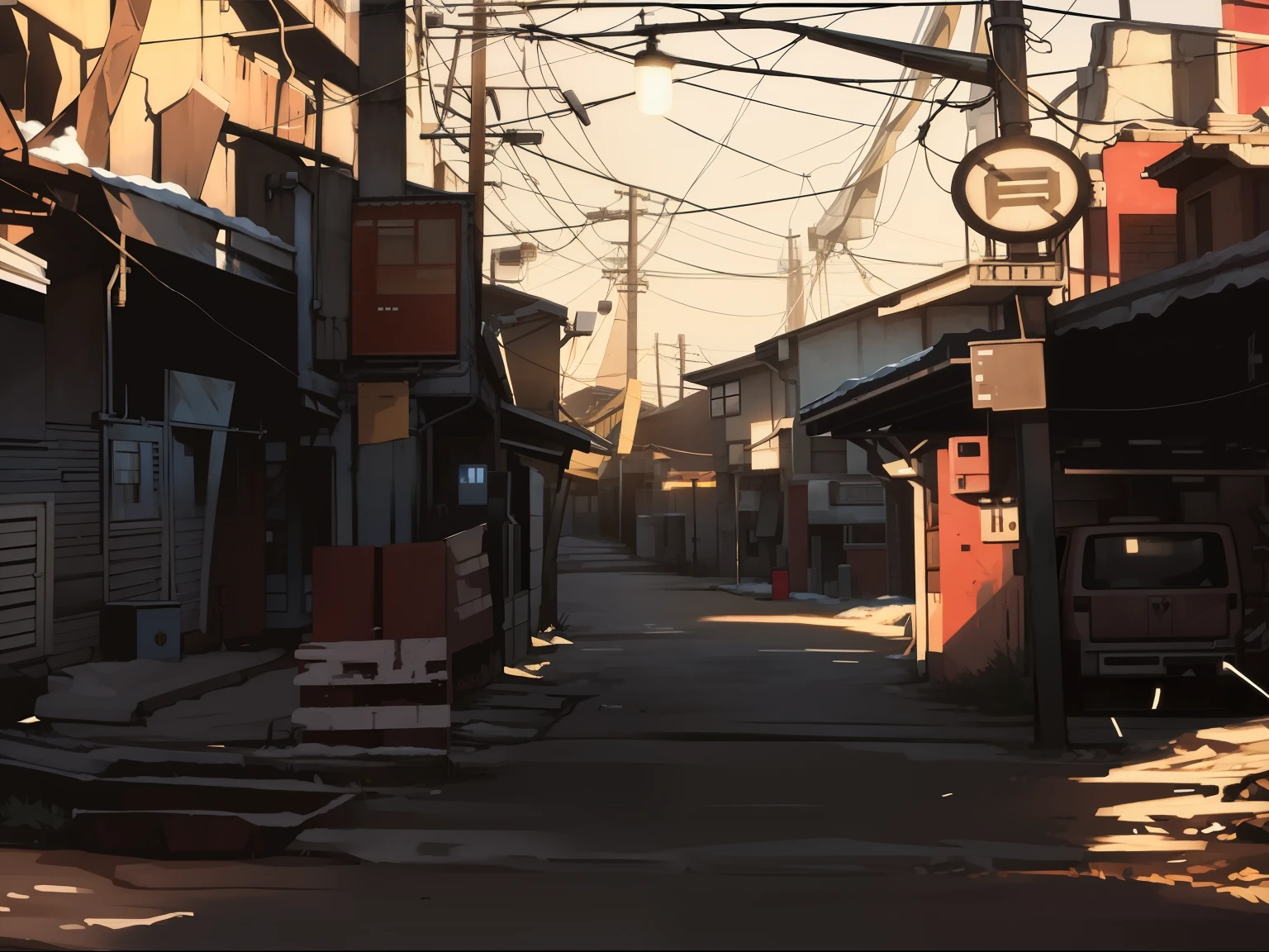 There is a street with a lot of buildings and a clock - SeaArt AI