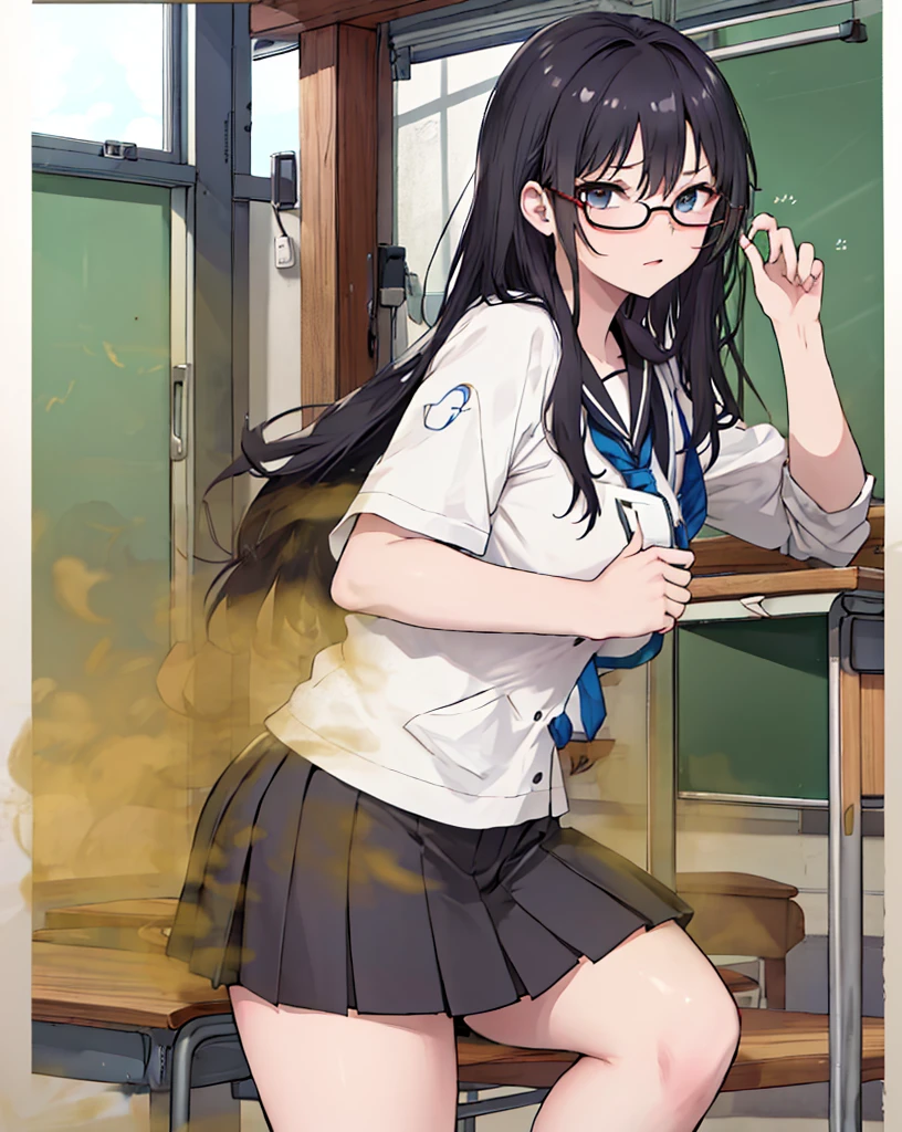 8K，,(( 1 girl in)), Character focus,EVA ，eye glass，‎Classroom - SeaArt AI