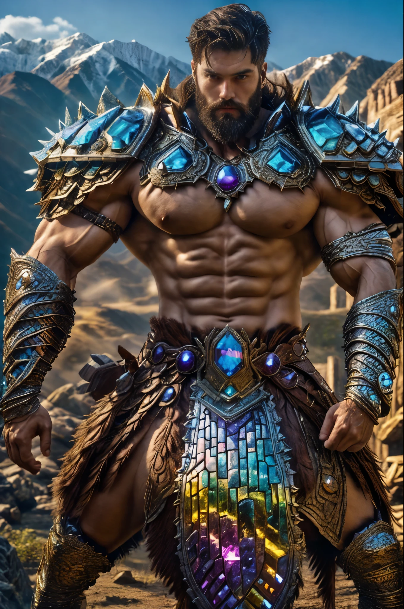 A man in armor standing in front of a mountain - SeaArt AI