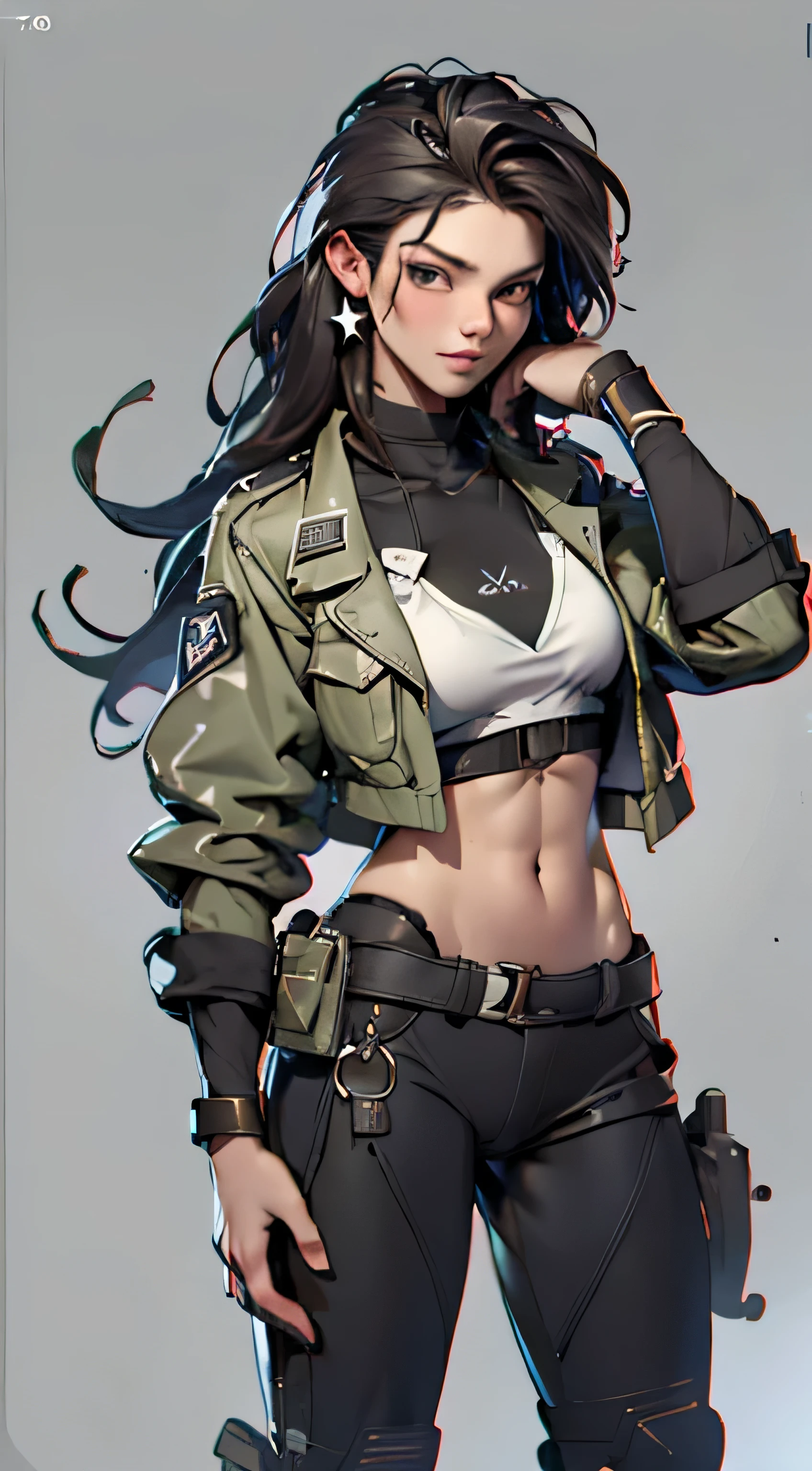A woman in a military outfit holding a gun and posing - SeaArt AI