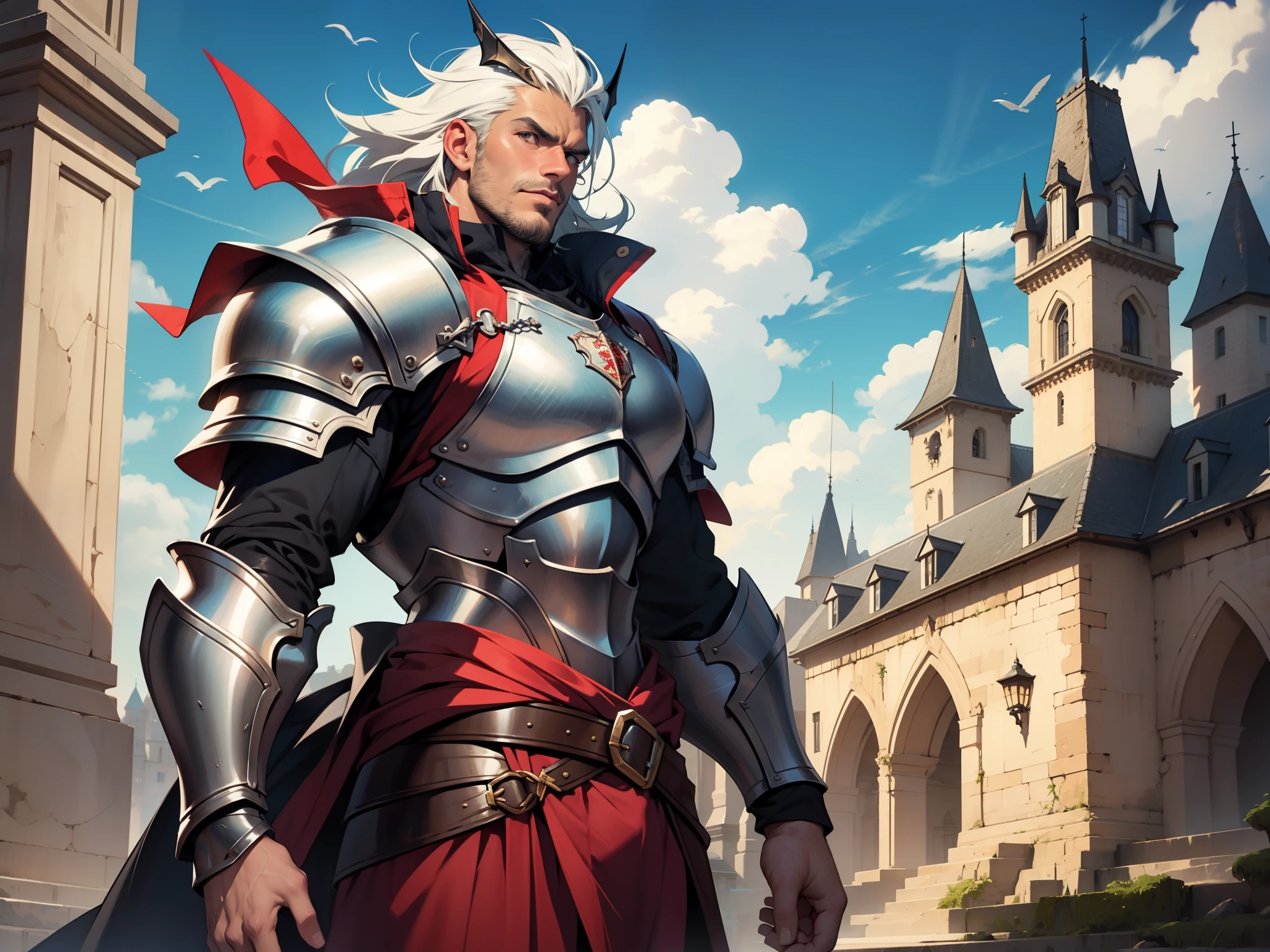 Arafed male in armor standing in front of a castle - SeaArt AI