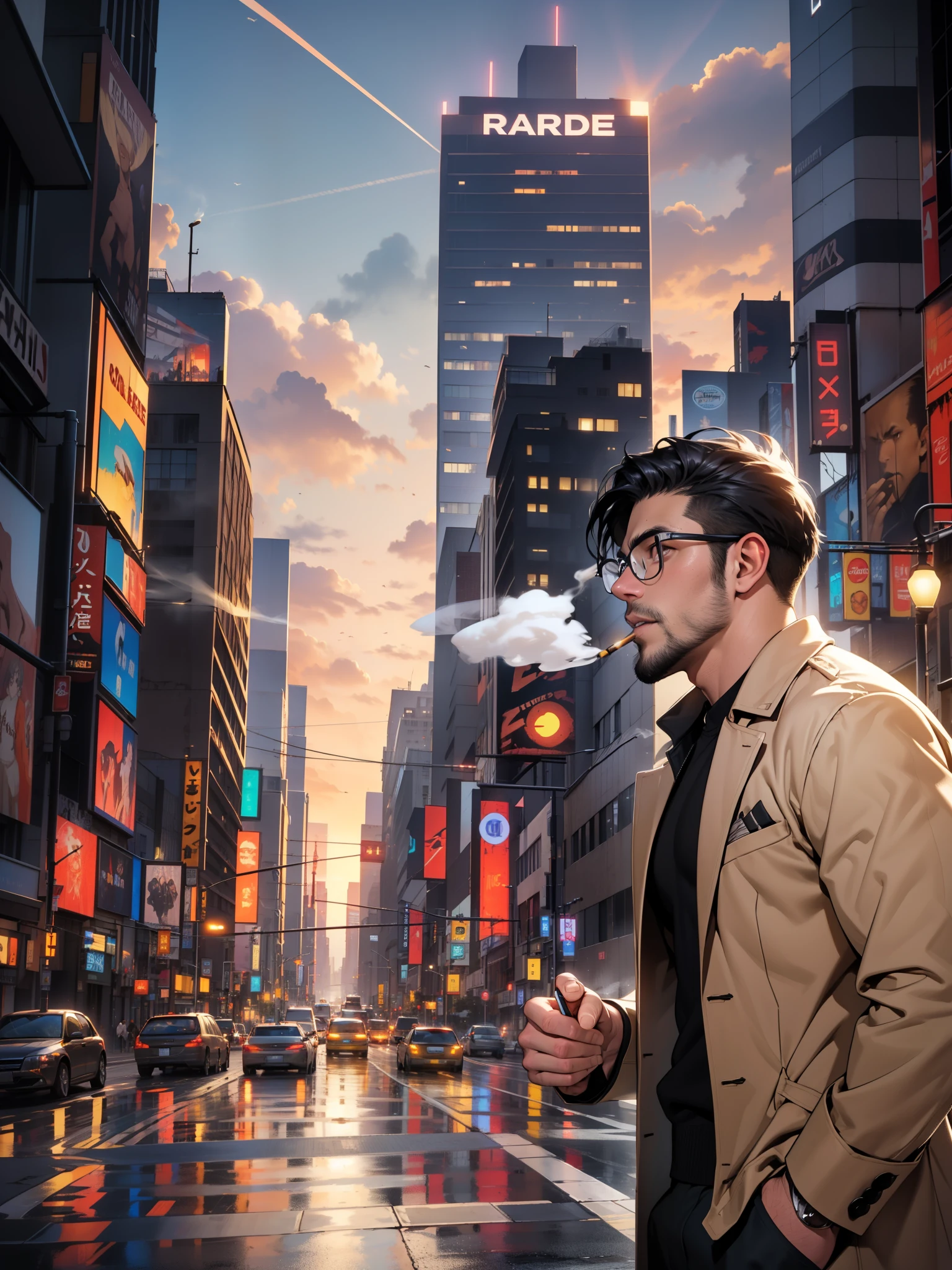 Arafe the movie poster of a man smoking a cigarette in a city - SeaArt AI