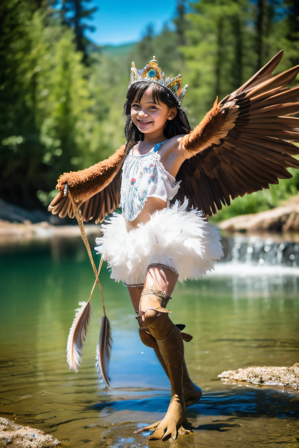 A close up of a young girl in a costume holding a feather - SeaArt AI