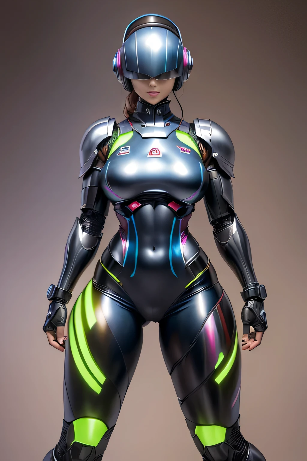 A woman in a futuristic suit with headphones and a helmet - SeaArt AI