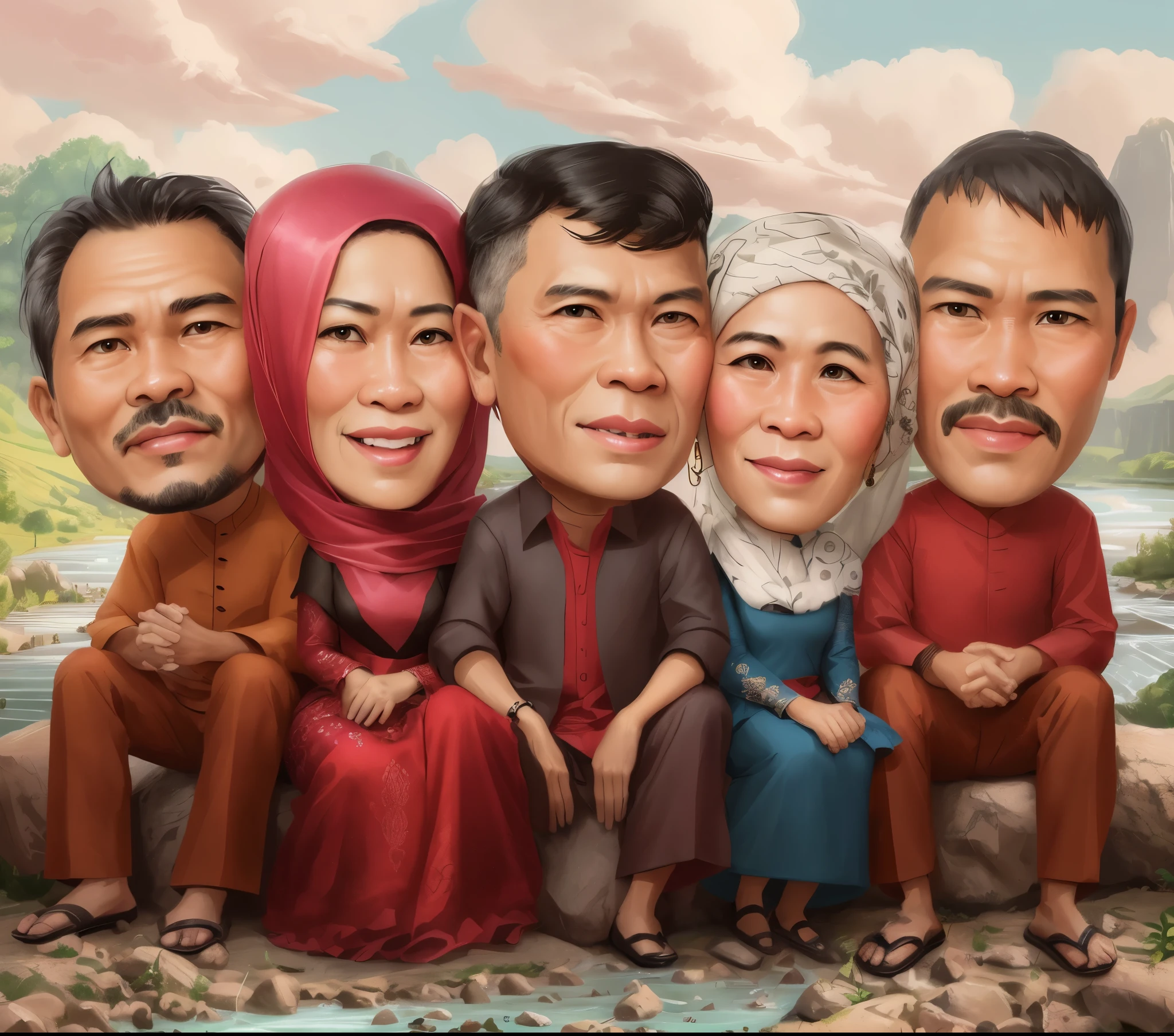 Arafed picture of a family of four sitting on a rock - SeaArt AI