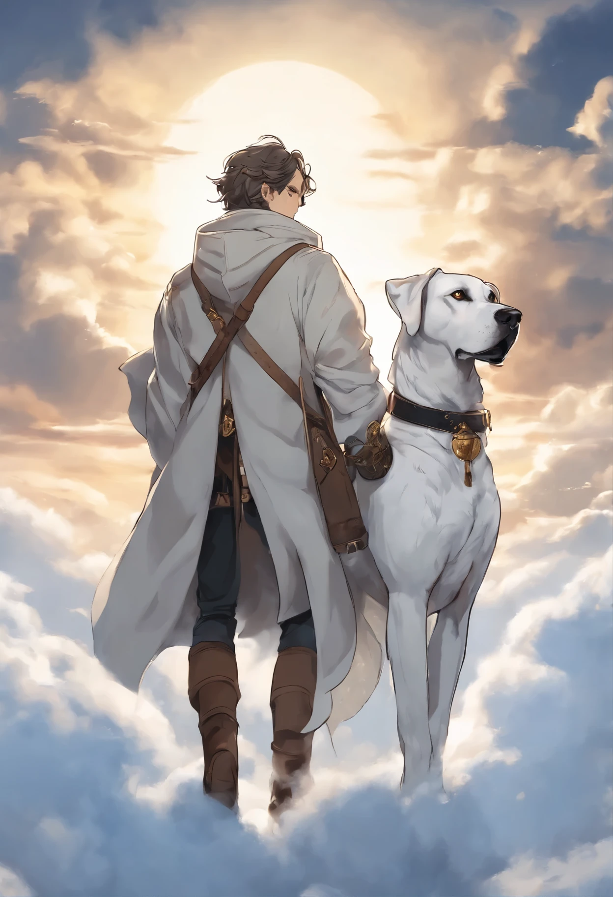 Anime - style image of a man and his dog walking in the clouds - SeaArt AI