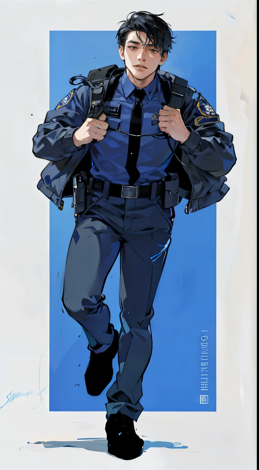 Anime character of a man in a police uniform walking - SeaArt AI