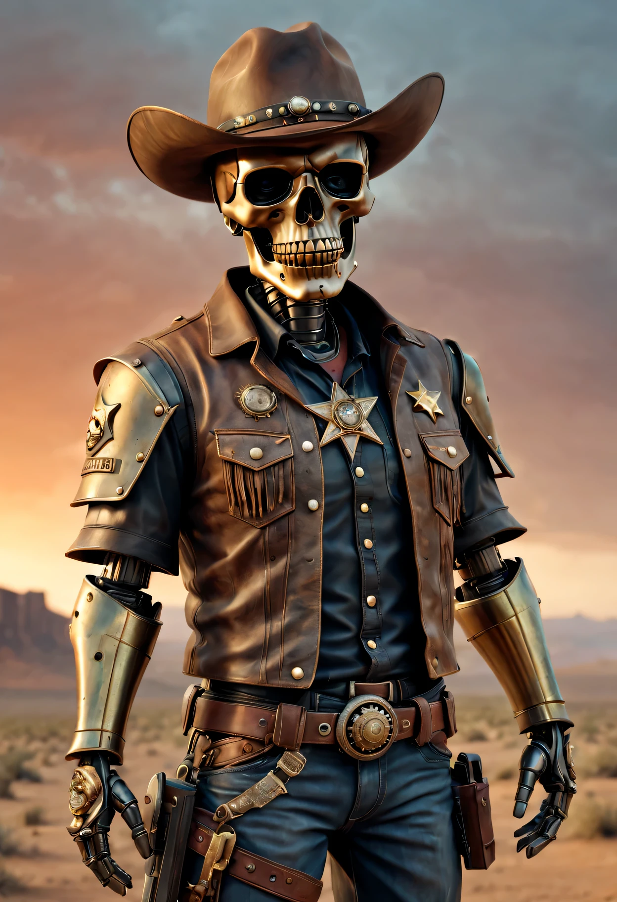 A close up of a person wearing a cowboy hat and leather vest - SeaArt AI