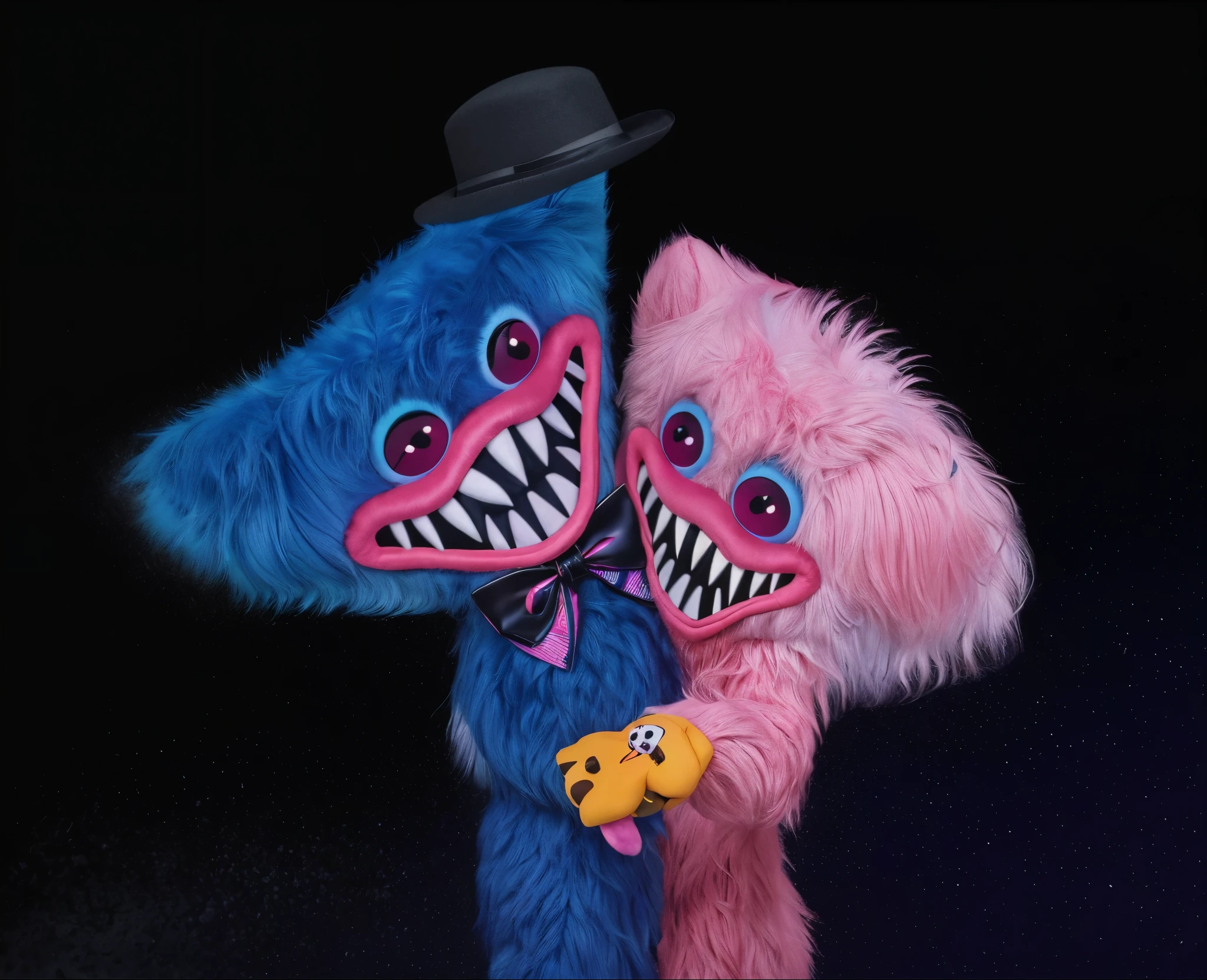 There are two stuffed animals that are dressed up like monsters - SeaArt AI