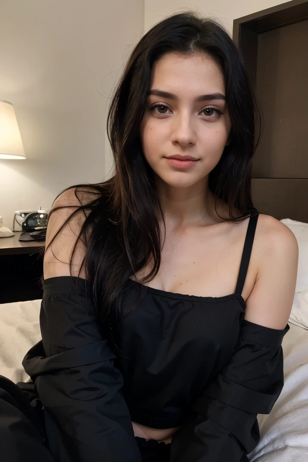 A close up of a woman sitting on a bed wearing gloves - SeaArt AI