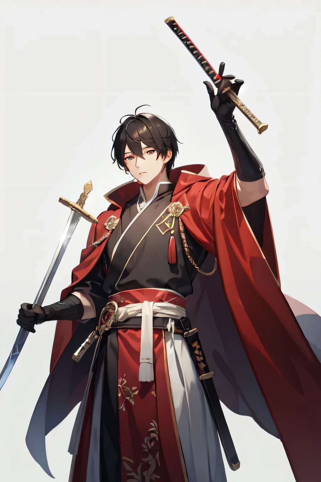 A man in a red robe holding two swords and a sword - SeaArt AI