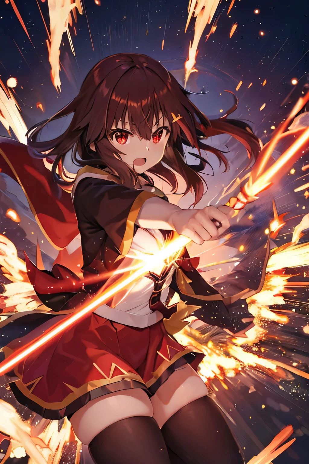 Anime girl with a sword and fire in her hand - SeaArt AI