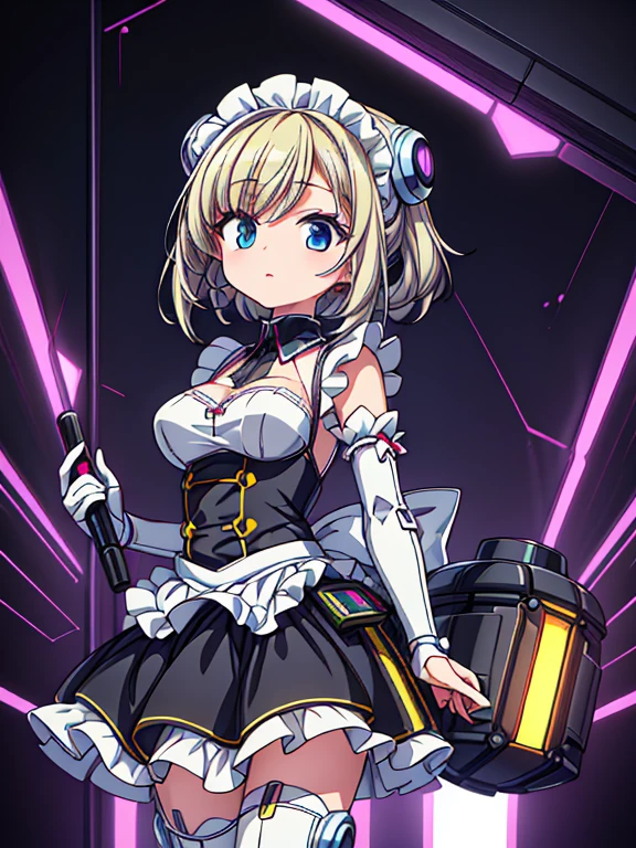 A beautiful android maid girl, in an anime style, vacuuming a luxurious ...
