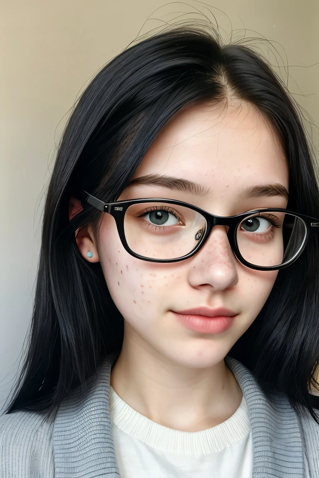A close up of a woman wearing glasses and a sweater - SeaArt AI
