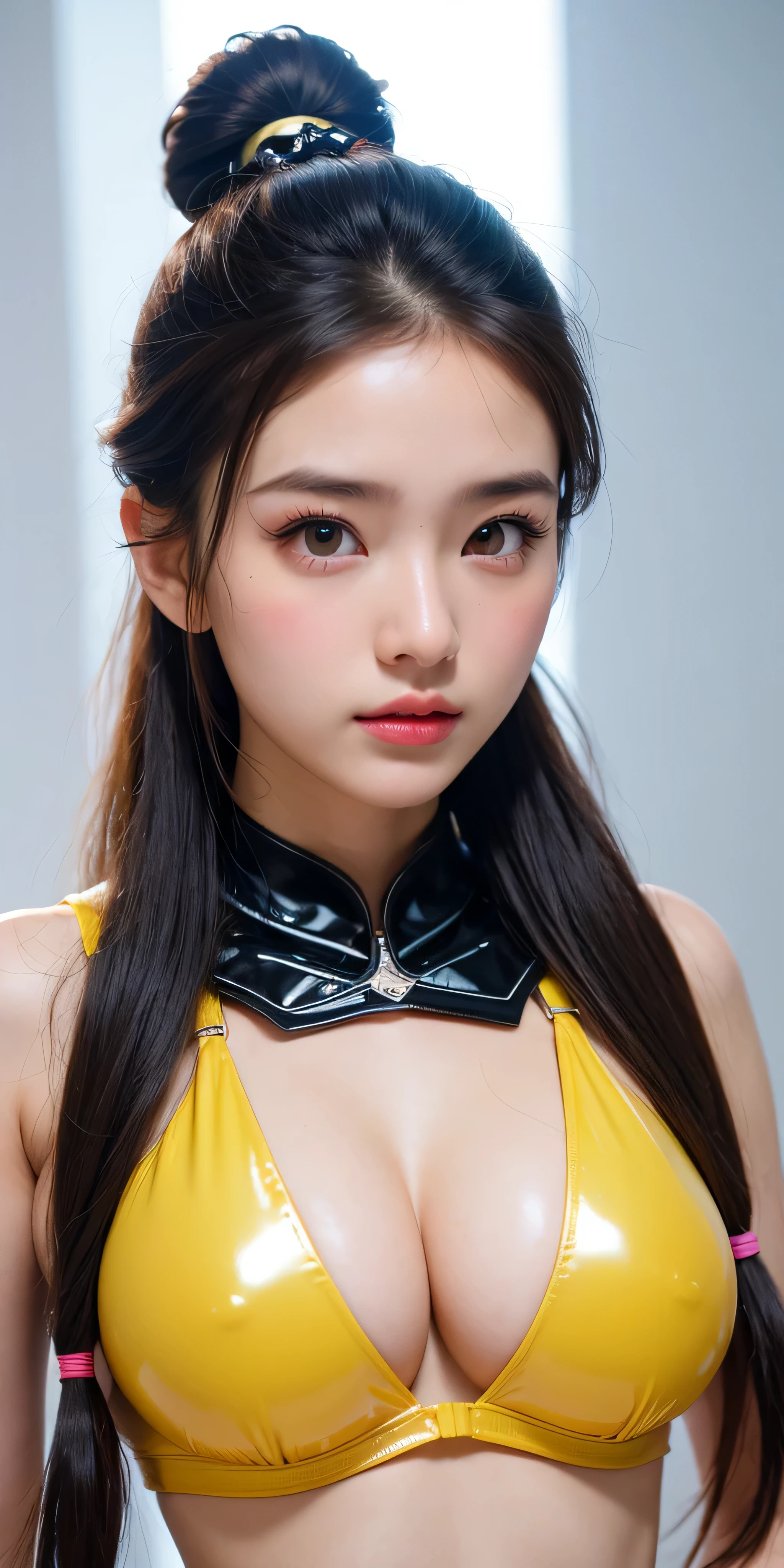 A close up of a woman in a yellow bikini top - SeaArt AI