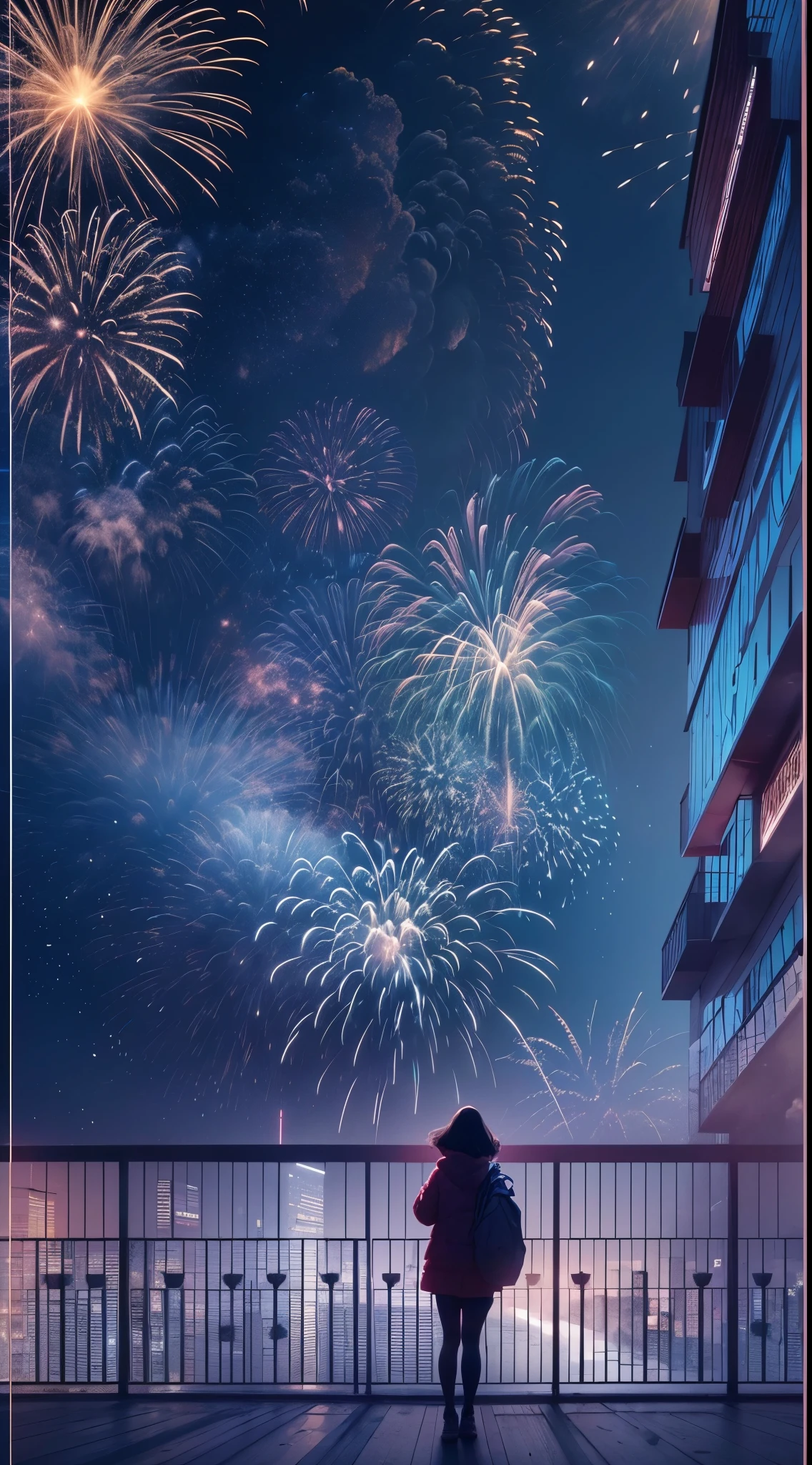 Fireworks are lit up in the sky above a city - SeaArt AI