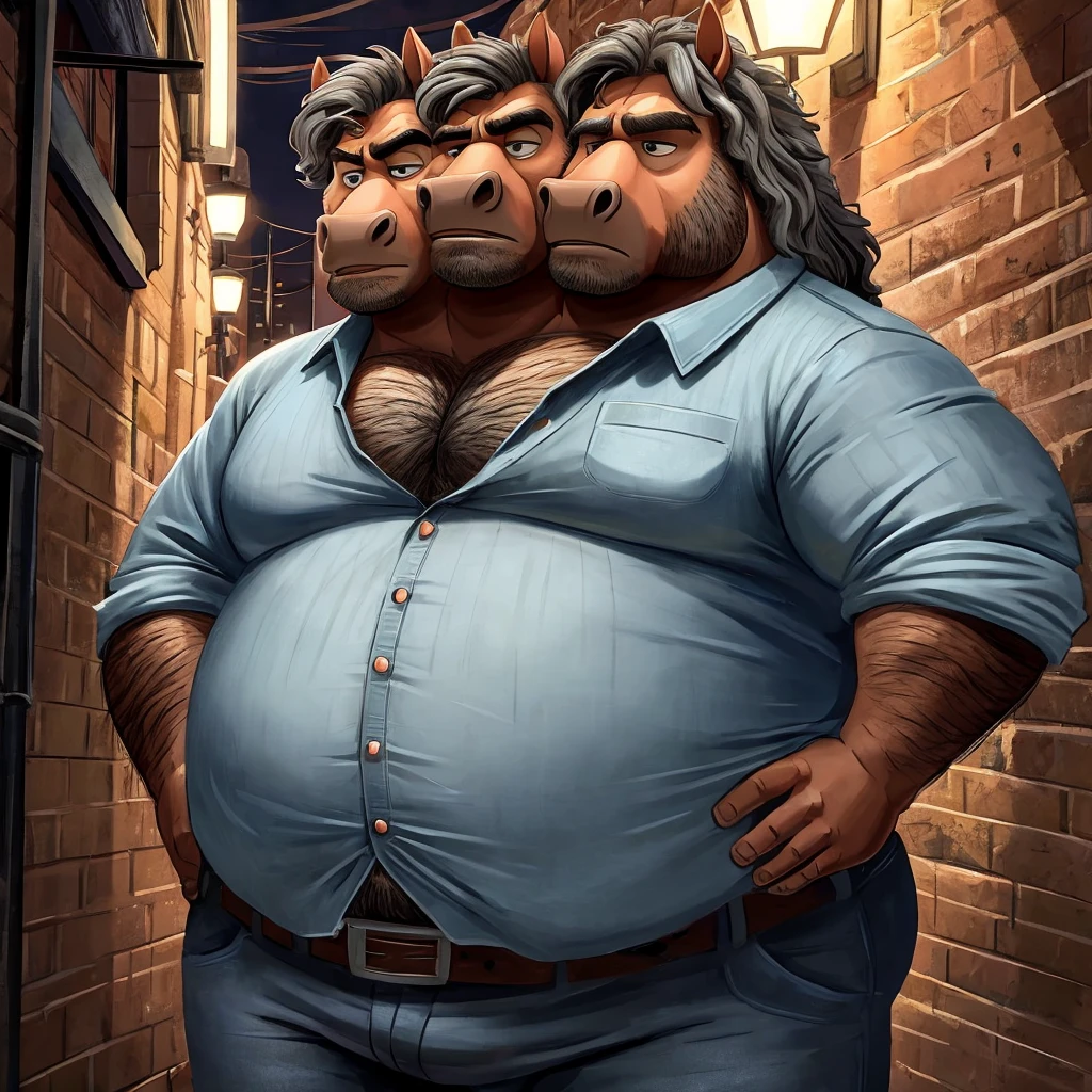 Two heads one body, horse, grumpy, frowning, tired, annoyed, obese ...