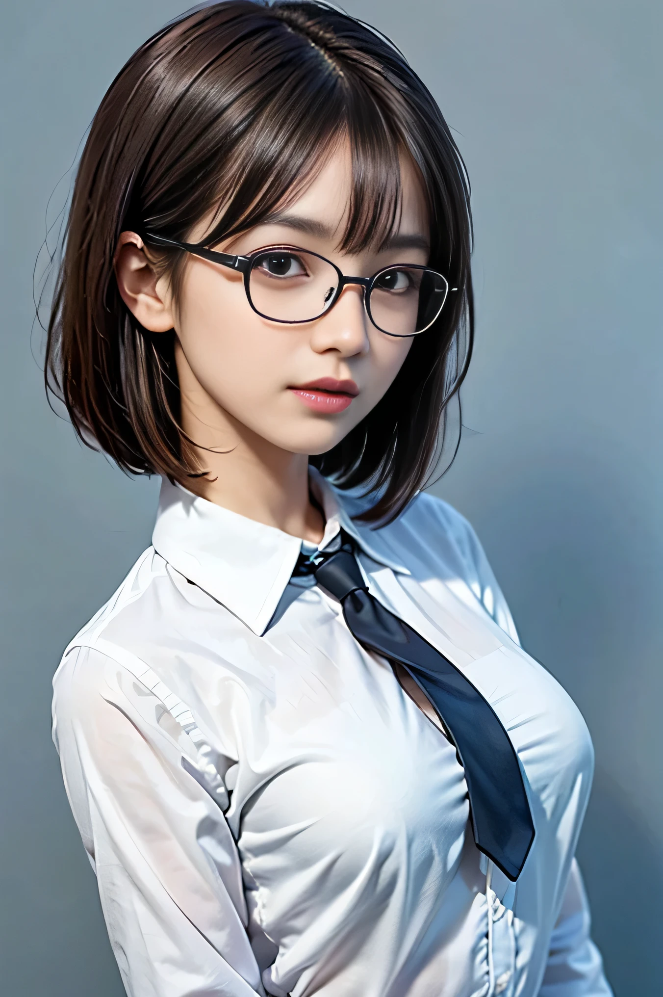 Arafed asian woman wearing glasses and a white shirt and tie - SeaArt AI
