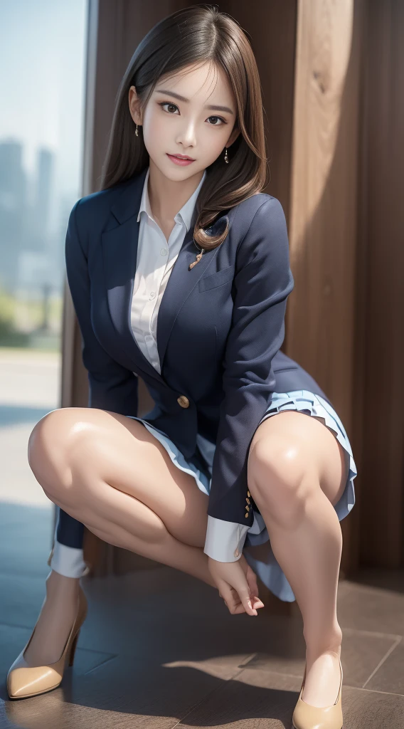 Arafed asian woman in a suit sitting on a bench - SeaArt AI