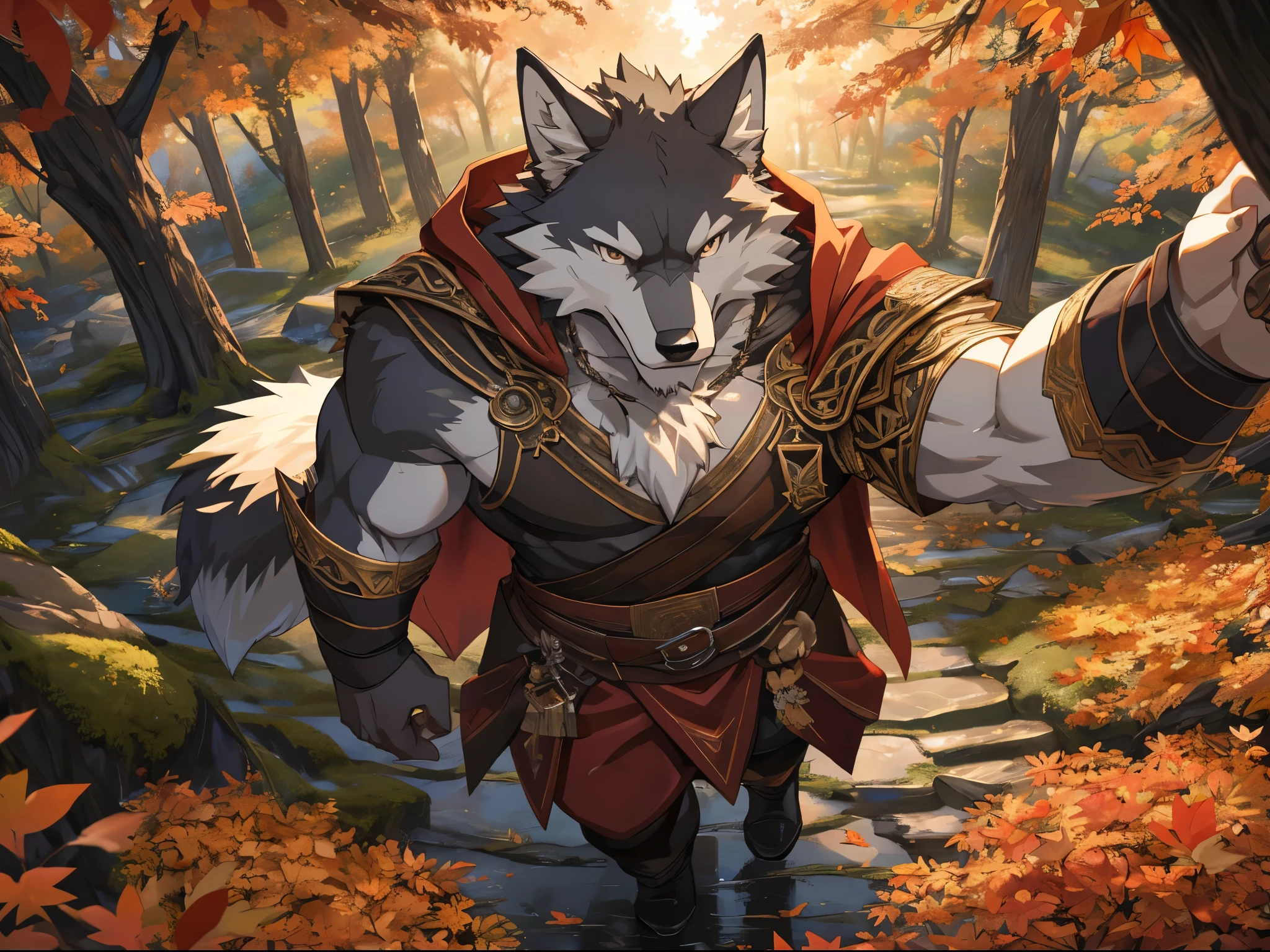 A close up of a person in a costume with a wolf on his arm - SeaArt AI