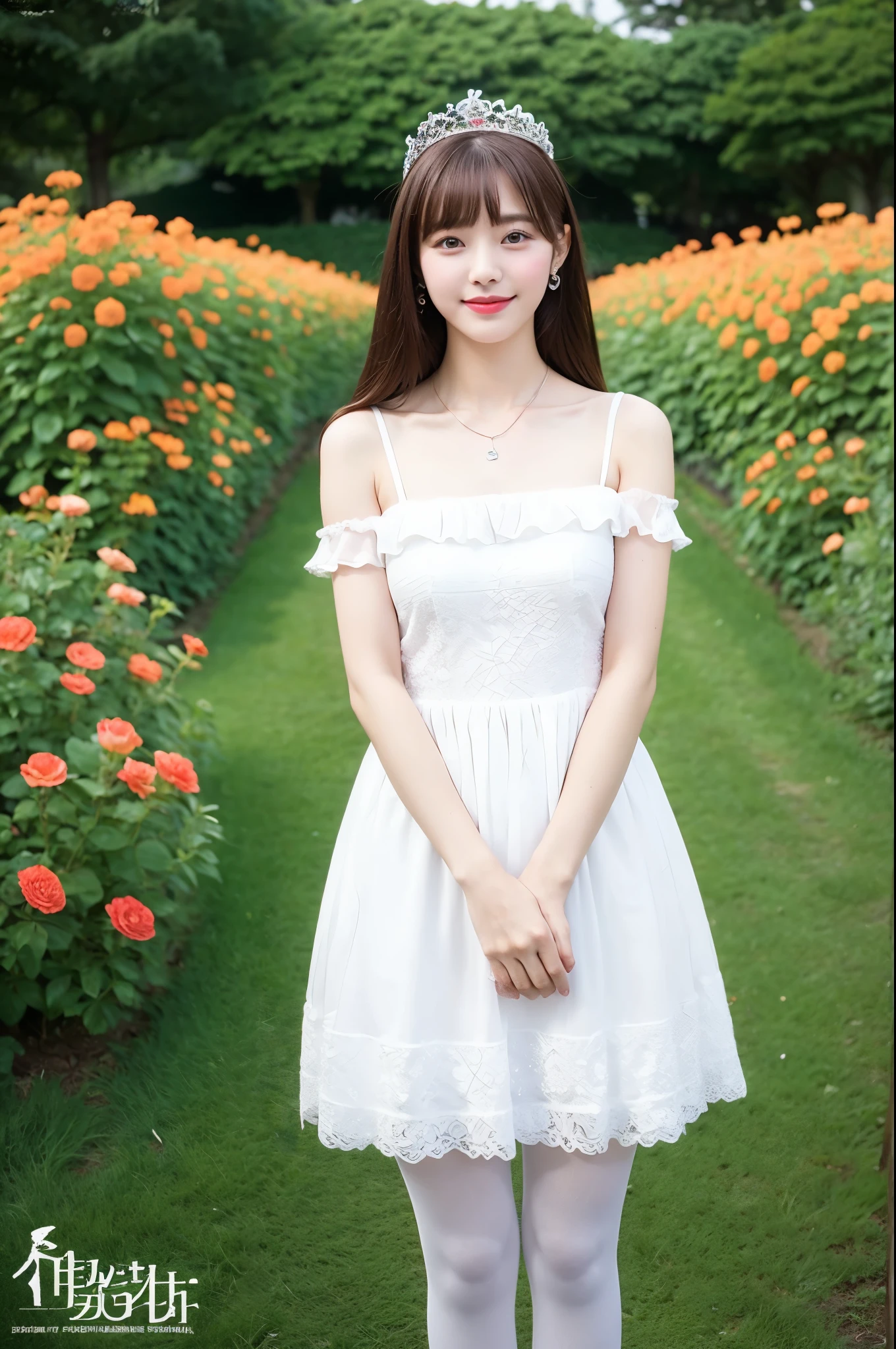 Arafed woman in a white dress standing in a field of flowers - SeaArt AI