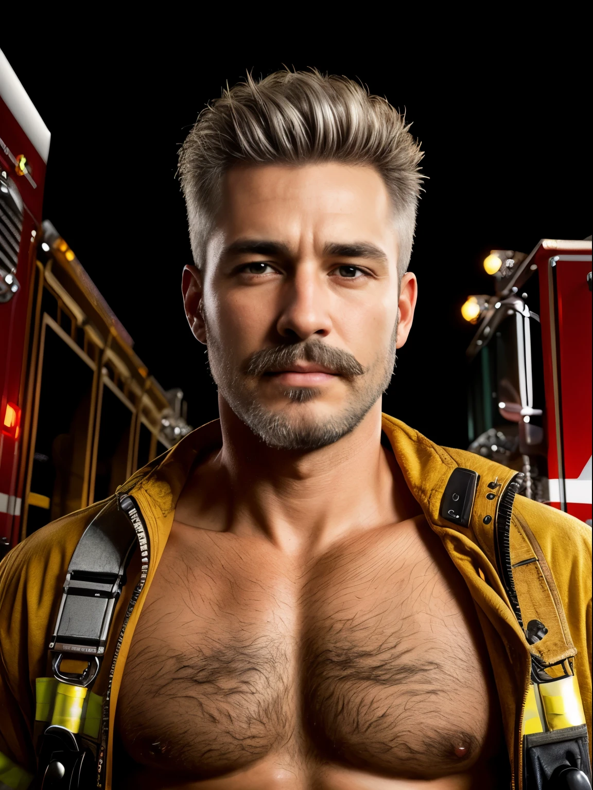 Arafed man with a beard and a firefighter's uniform - SeaArt AI