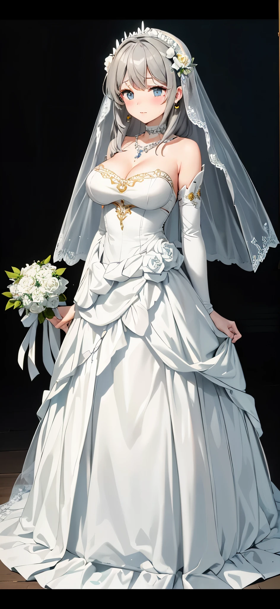 A close up of a woman in a wedding dress with a bouquet - SeaArt AI