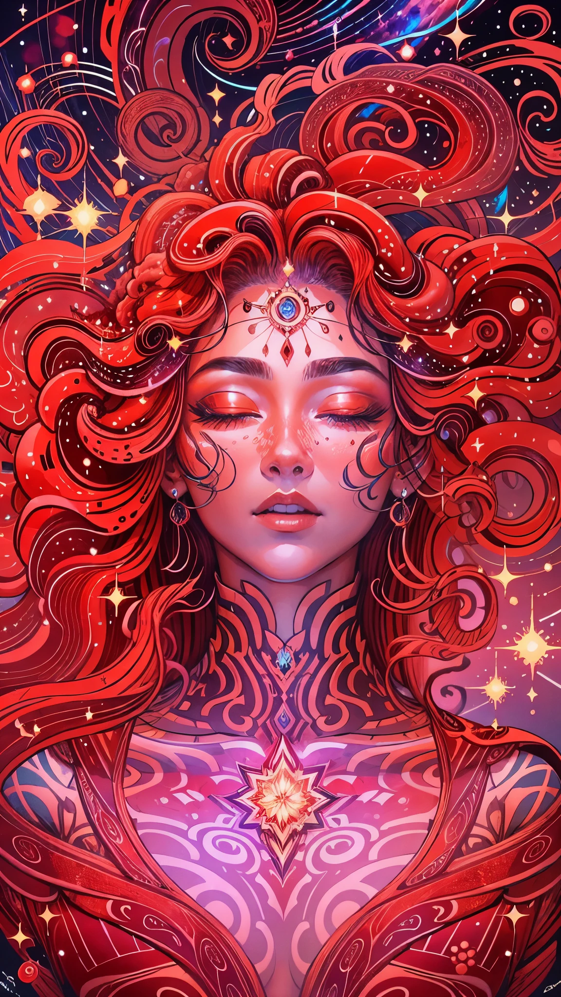A painting of a woman with red hair and a star on her face - SeaArt AI