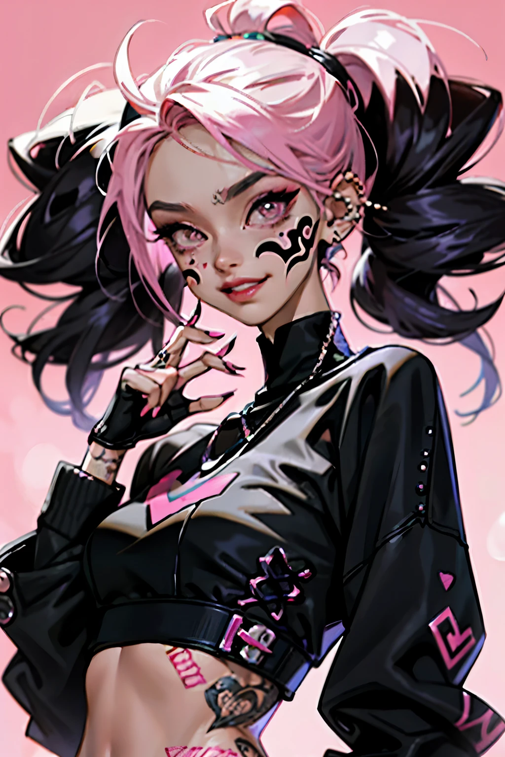 A close up of a person with a pink hair and a black top - SeaArt AI
