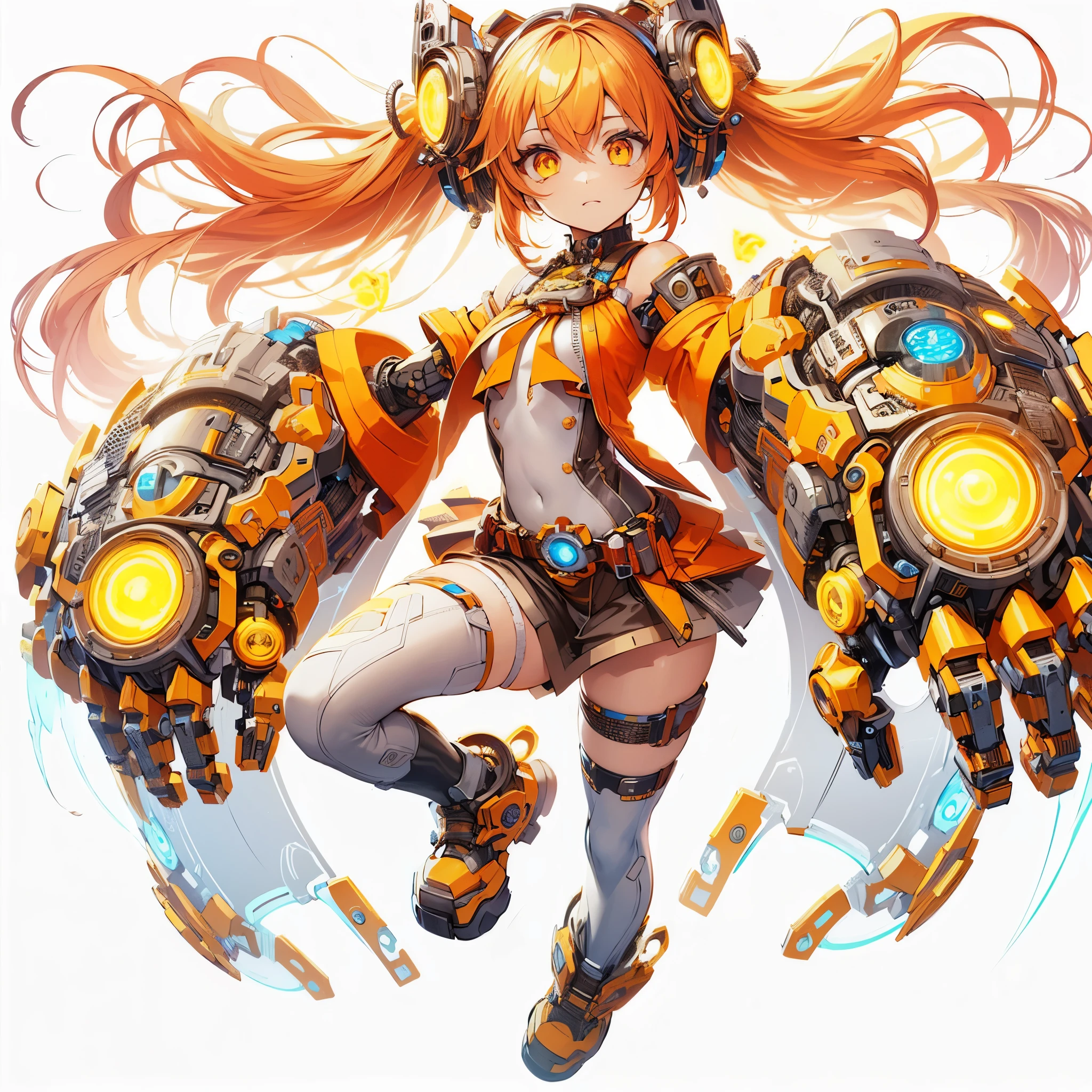 A woman with long hair and orange hair is holding a large robot - SeaArt AI