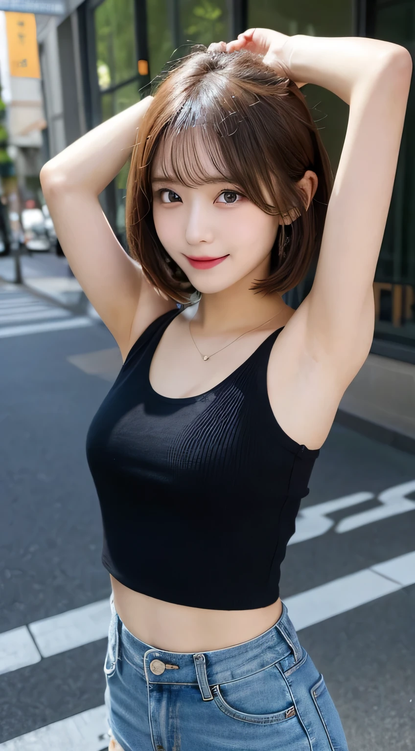 A Woman In A Black Top And Jeans Posing For A Picture Seaart Ai