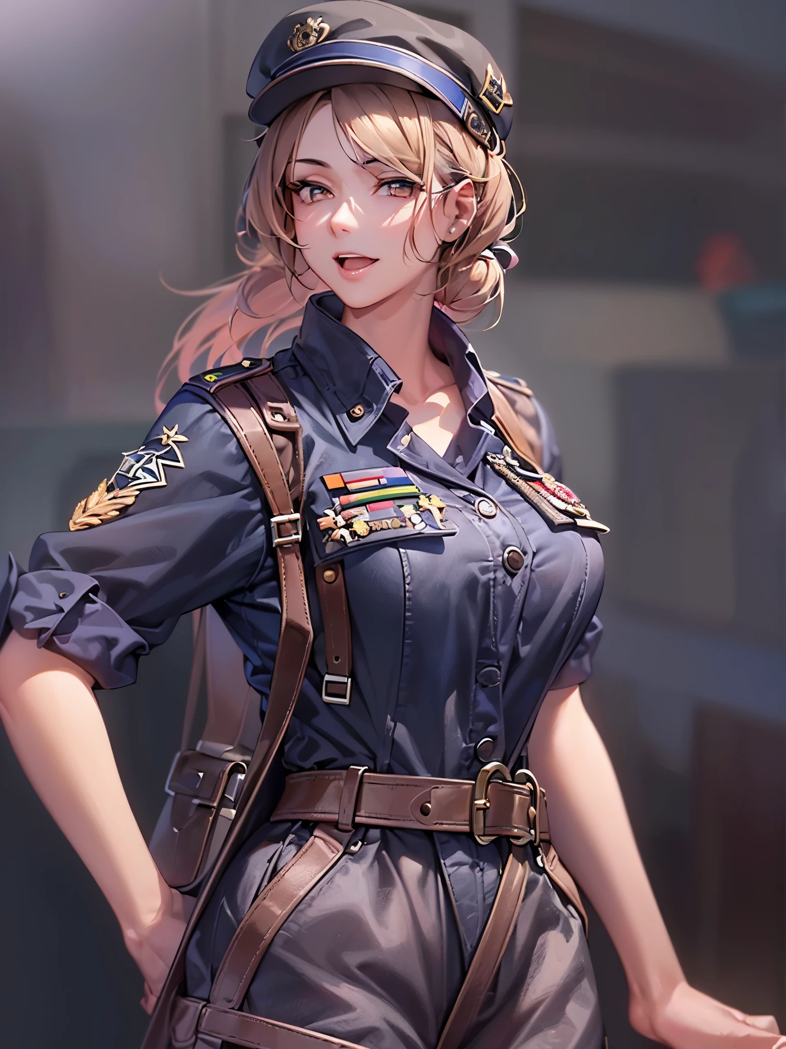A close up of a woman in uniform posing for a picture - SeaArt AI