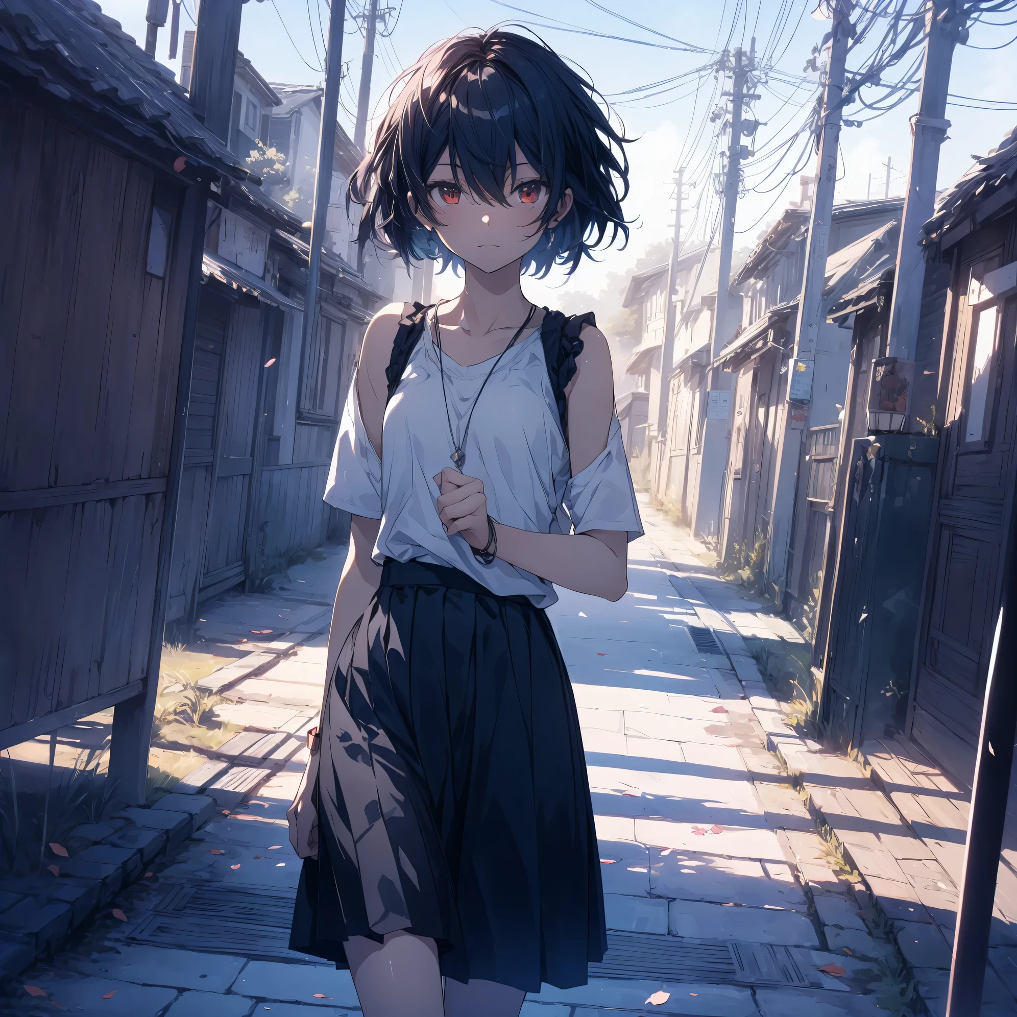 Anime girl walking down a narrow alley with a backpack - SeaArt AI