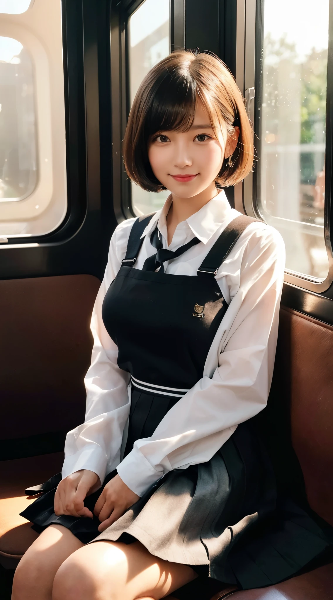A close up of a woman sitting on a train seat - SeaArt AI