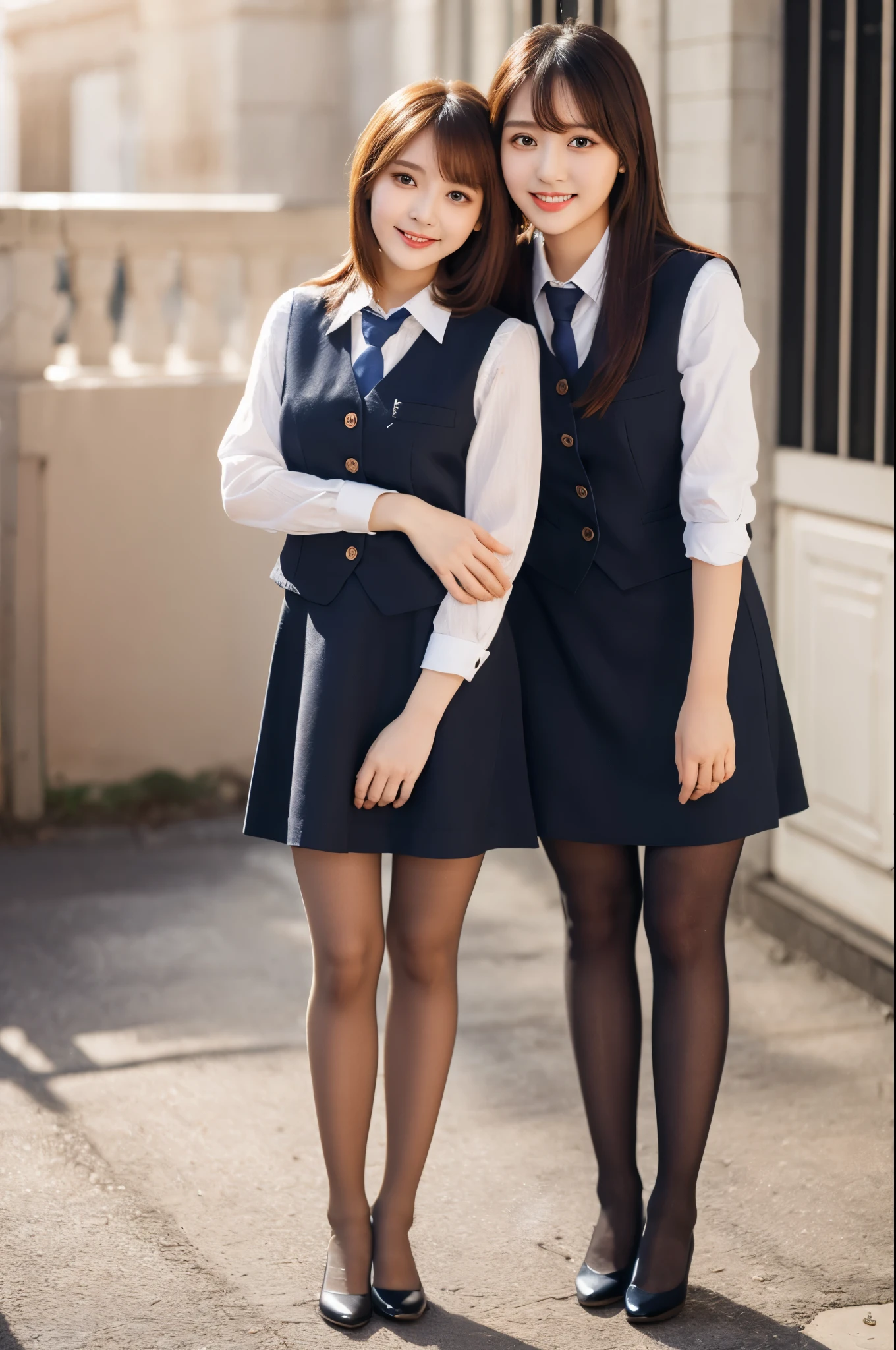 Two asian girls in school uniforms posing for a picture - SeaArt AI